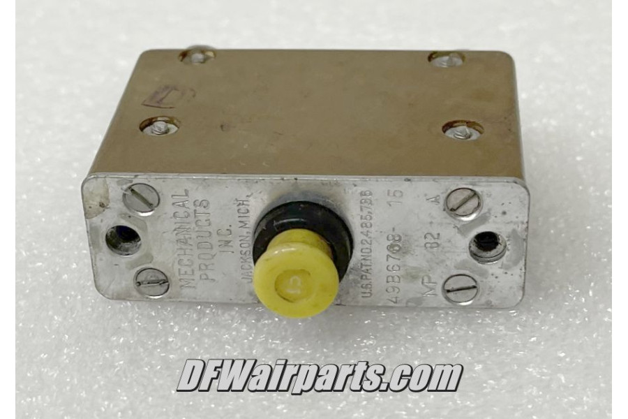 49B6768-15, MP-82A, 15A Mechanical Products Aircraft Circuit Breaker ...